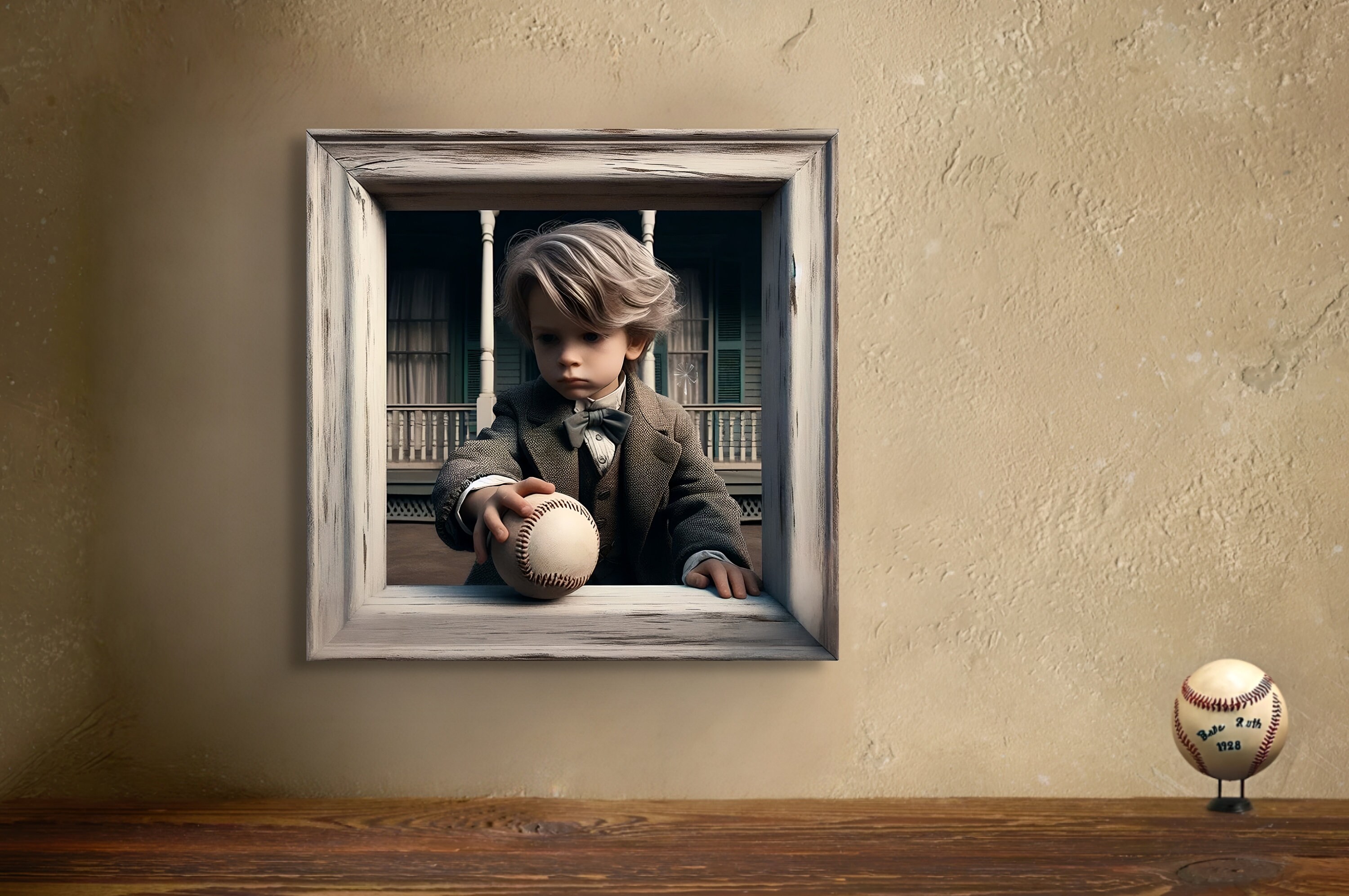 Victorian Baseball Boy Wall Art 3D Unique Optical Illusion "reluctant ...