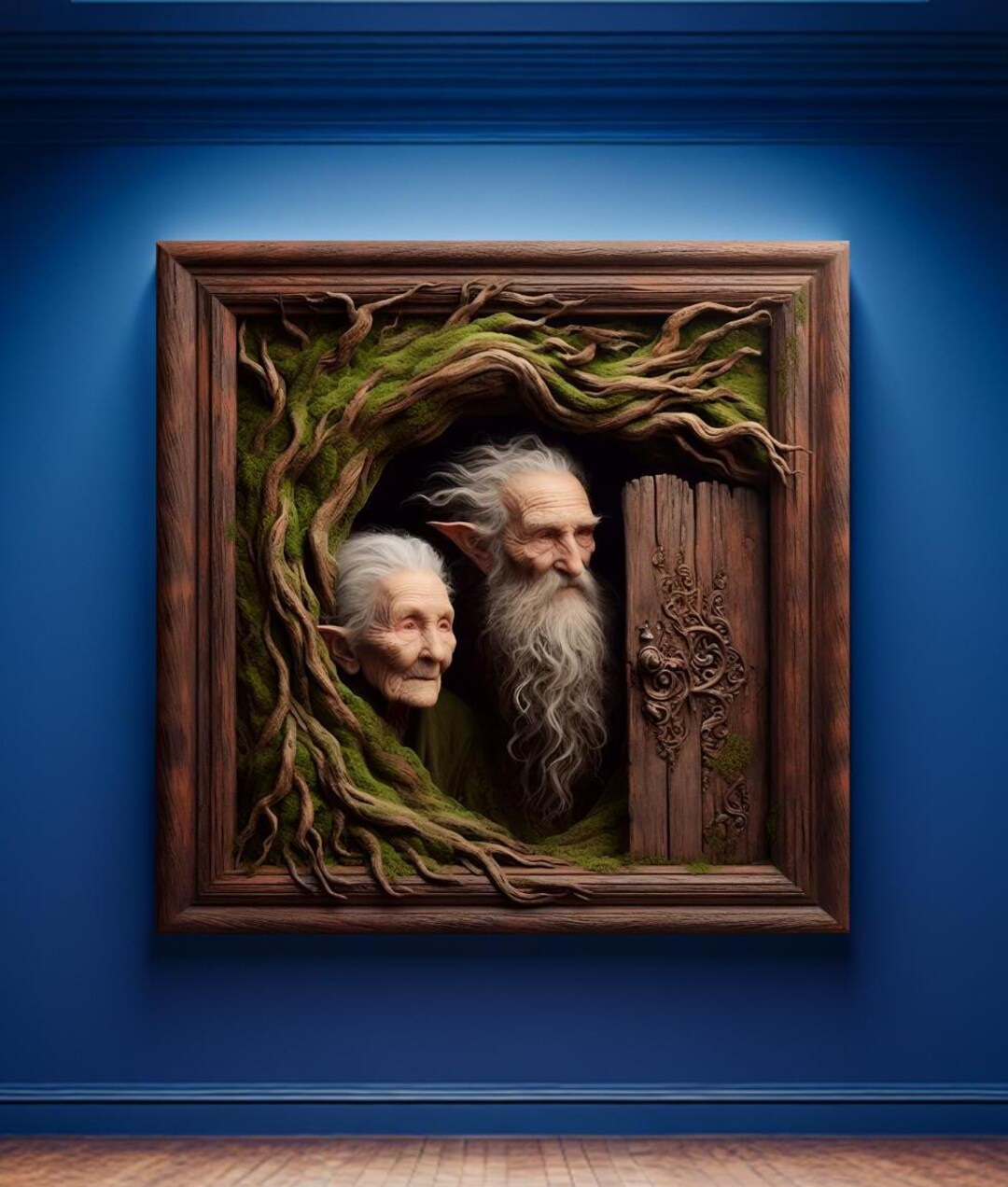 Old Wood Elf Couple Wall Art 3D Unique Optical Illusion Fun Elderly ...
