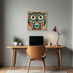 First Nations Owl Abstract Pacific Northwest Mid-century Oil Paint ...