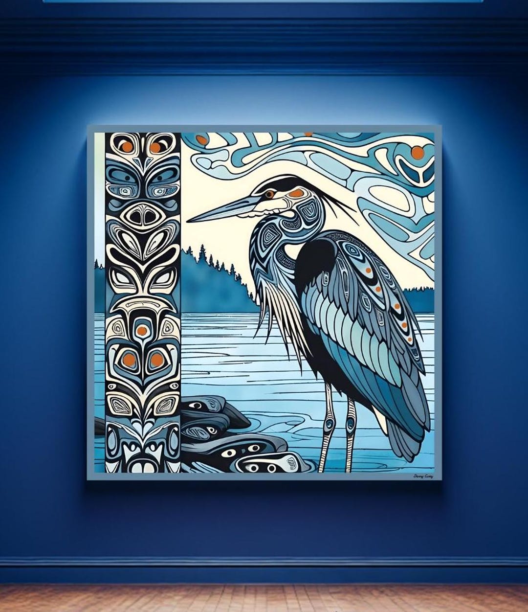 First Nations Great Blue Heron Wall Art Abstract Pacific Northwest Mid ...