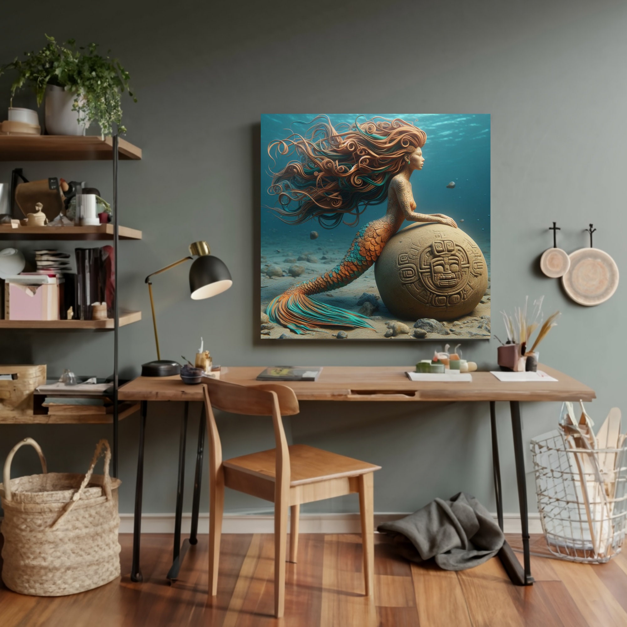 Mermaid Wall Art Fantasy Mermaid Cottagecore Canvas Nautical Ocean ...