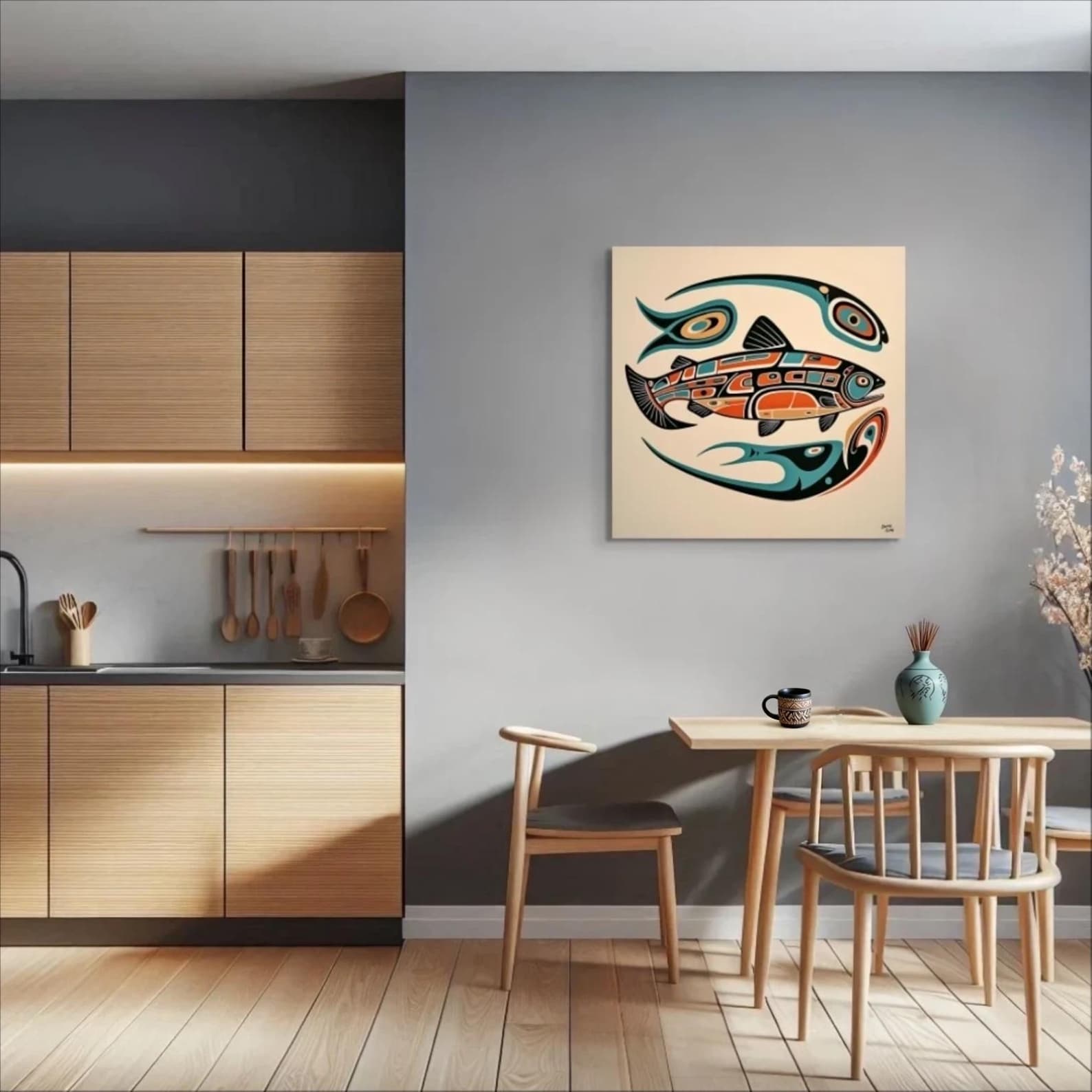 First Nations Inspired Salmon Abstract Pacific Northwest Pop Art Mid ...