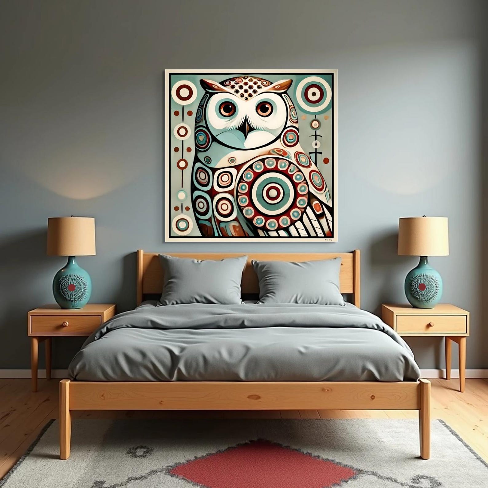 Owl Abstract Pacific Northwest Snowy Owl Mid-century Oil Paint Wood ...