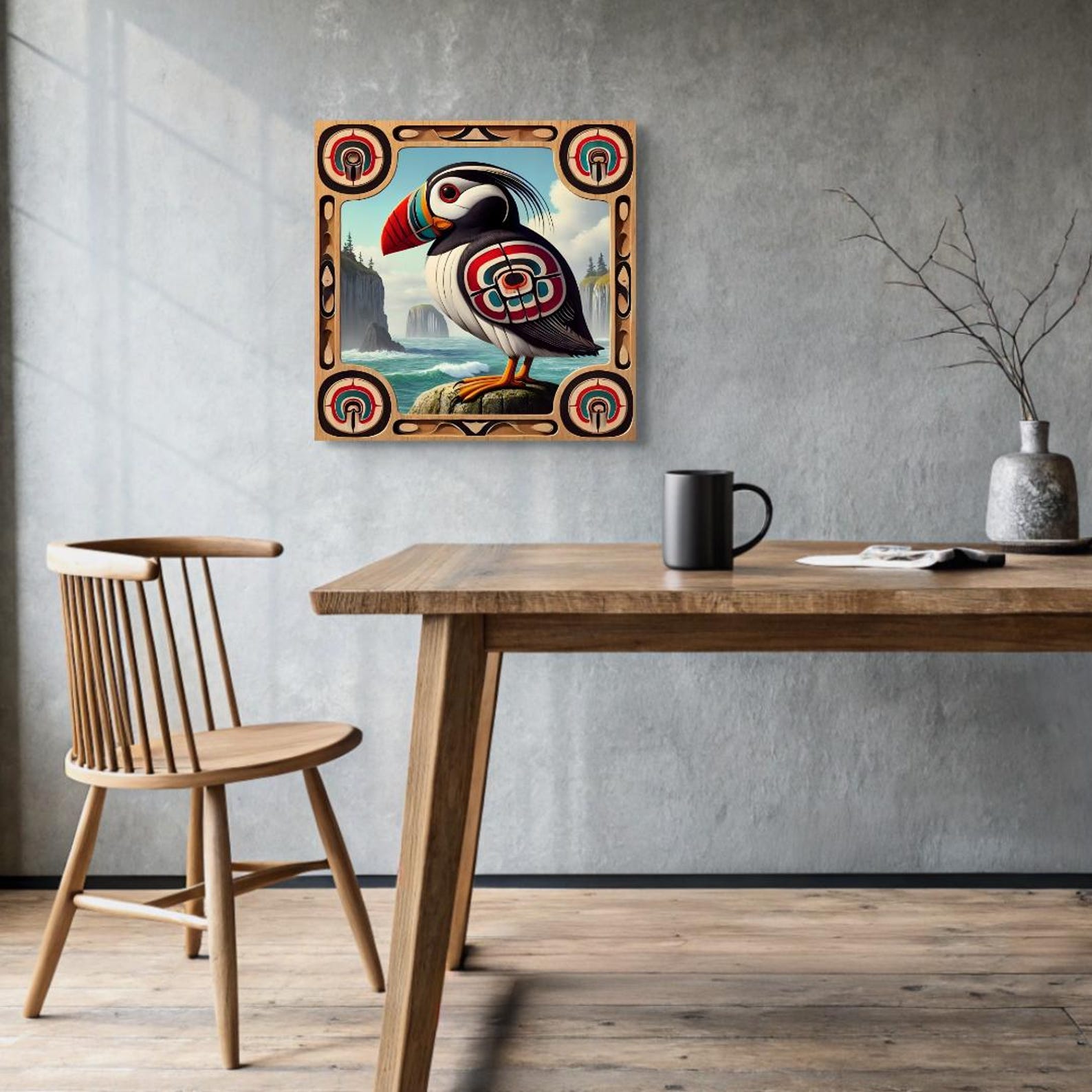 Tufted Puffin Abstract Pacific Northwest Mid-century Oil Paint Wood ...