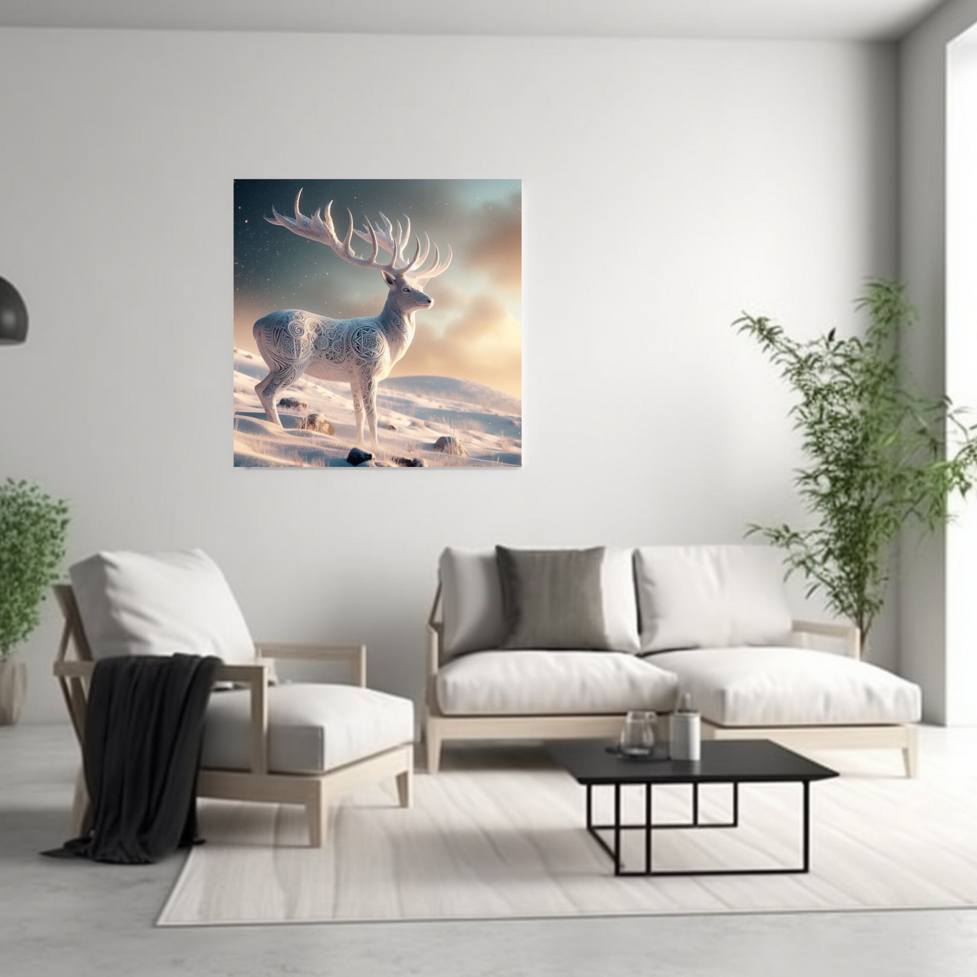 White Stag Canvas Print Decor Stag Art Majestic Stag Snow Mountain ...