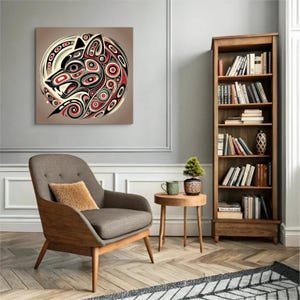 First Nations Wolf Abstract Pacific Northwest Pop Art Mid-century Oil ...