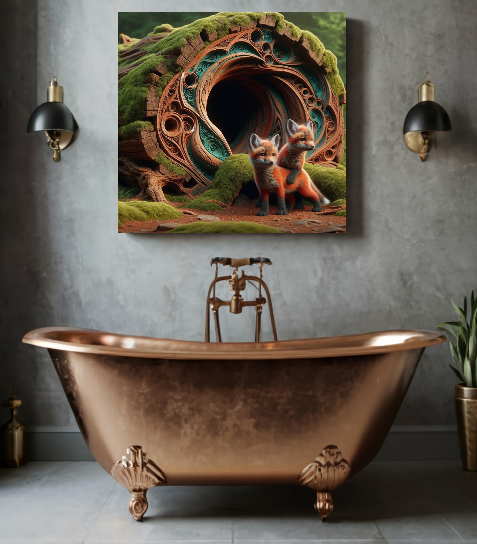 Red Fox Kits Cottagecore Fairy House Canvas Wall Decor Muted Colors Art ...