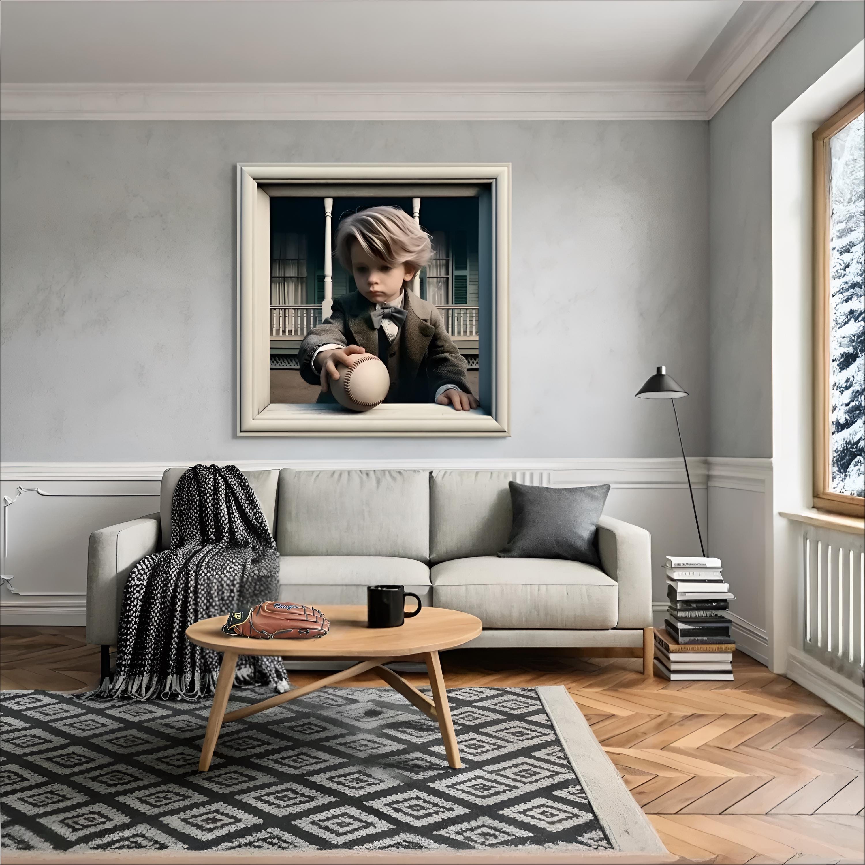 Vintage Baseball Boy Wall Art 3D Unique Optical Illusion "reluctant ...