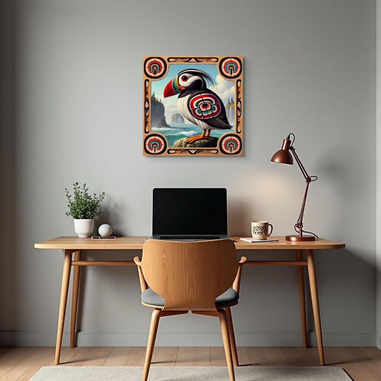 Tufted Puffin Abstract Pacific Northwest Mid-century Oil Paint Wood ...