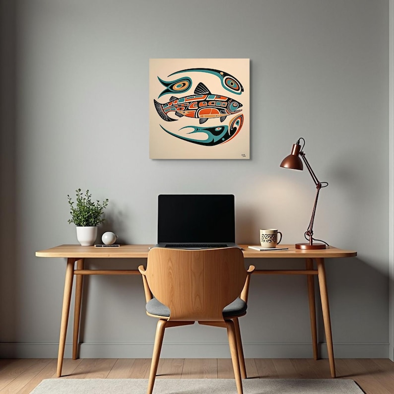 First Nations Inspired Salmon Abstract Pacific Northwest Pop Art Mid ...
