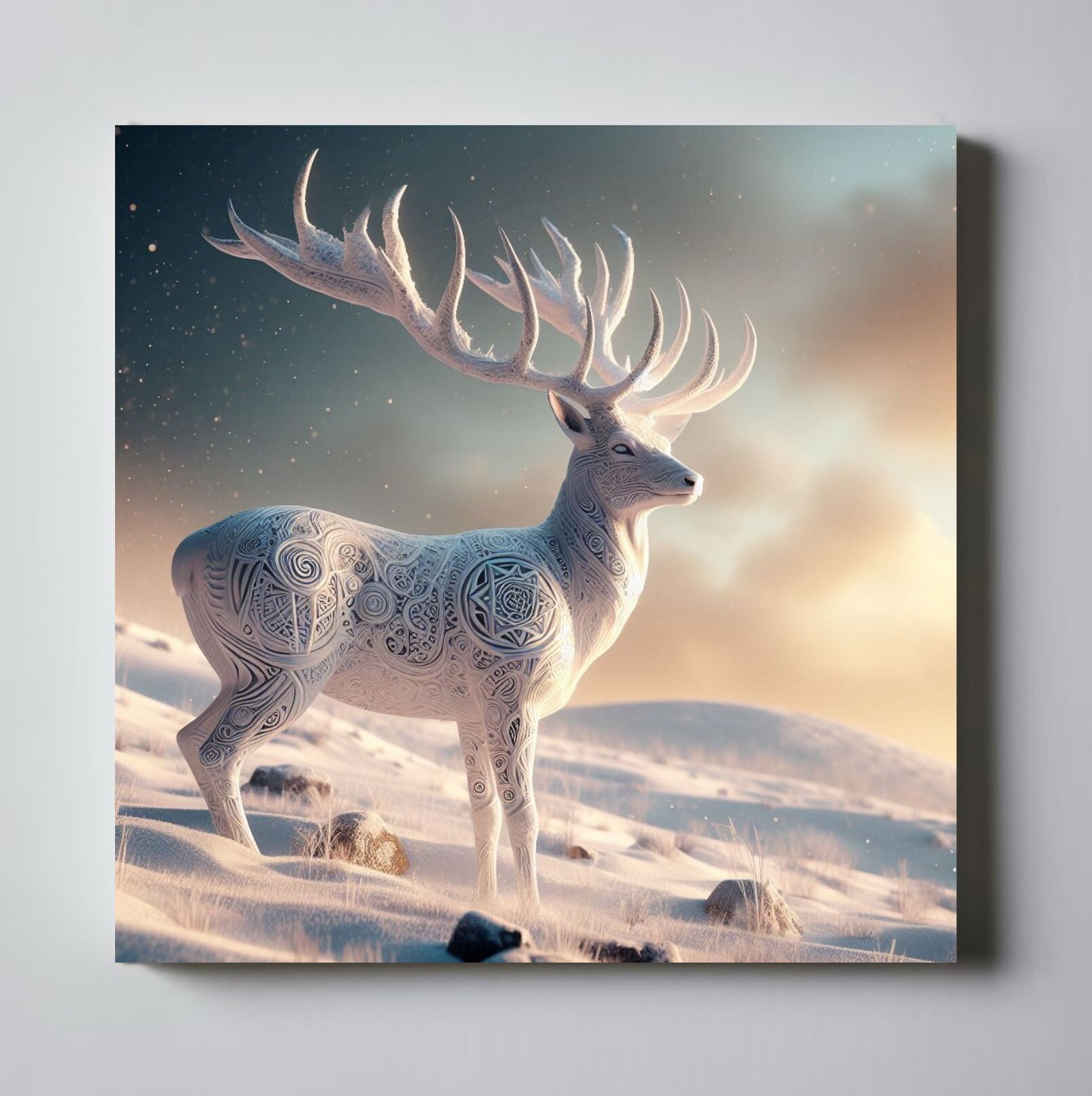 White Stag Canvas Print Decor Stag Art Majestic Stag Snow Mountain ...