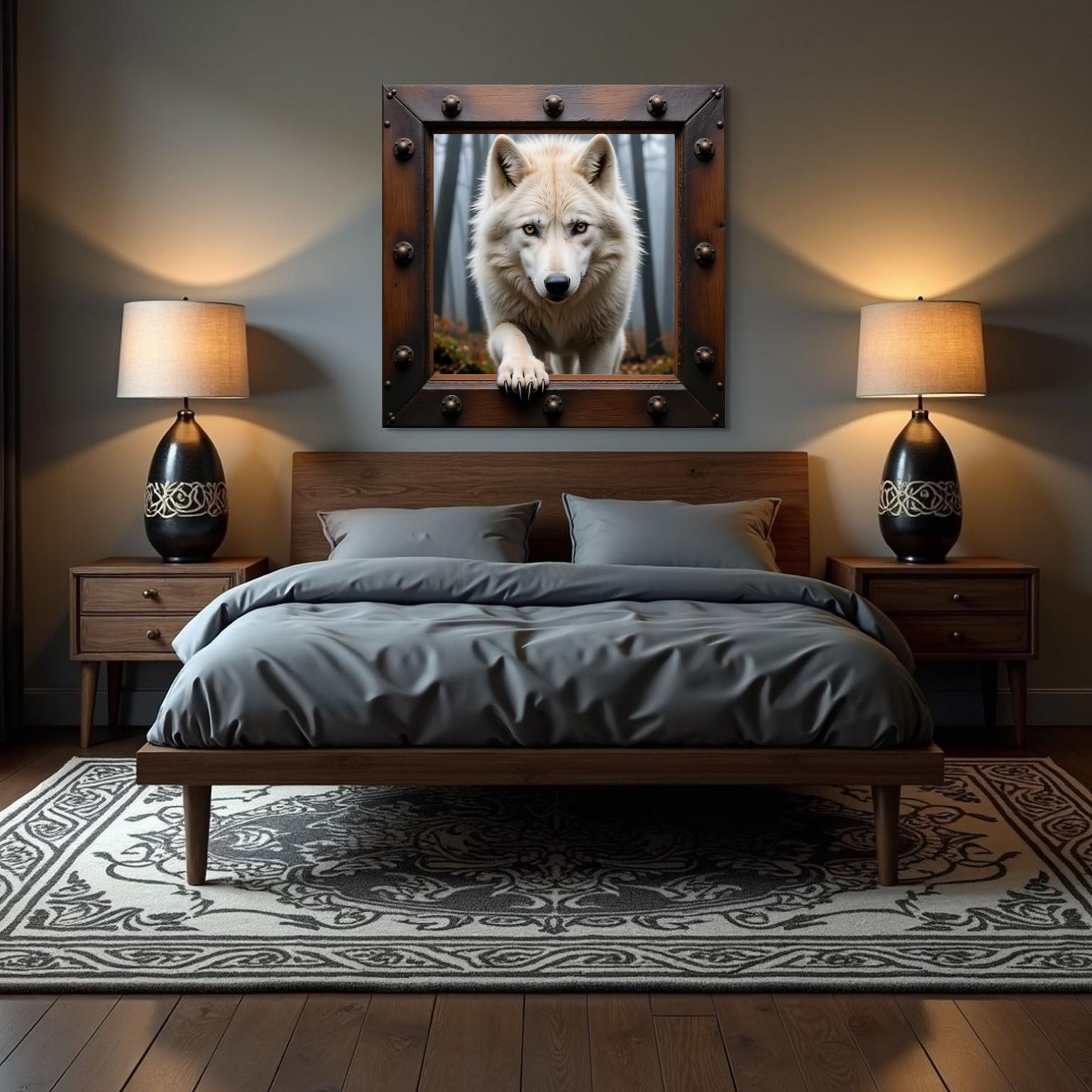 White Wolf Wall Art 3D Unique Optical Illusion White Alaska Wolf Rustic ...