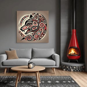 First Nations Wolf Abstract Pacific Northwest Pop Art Mid-century Oil ...