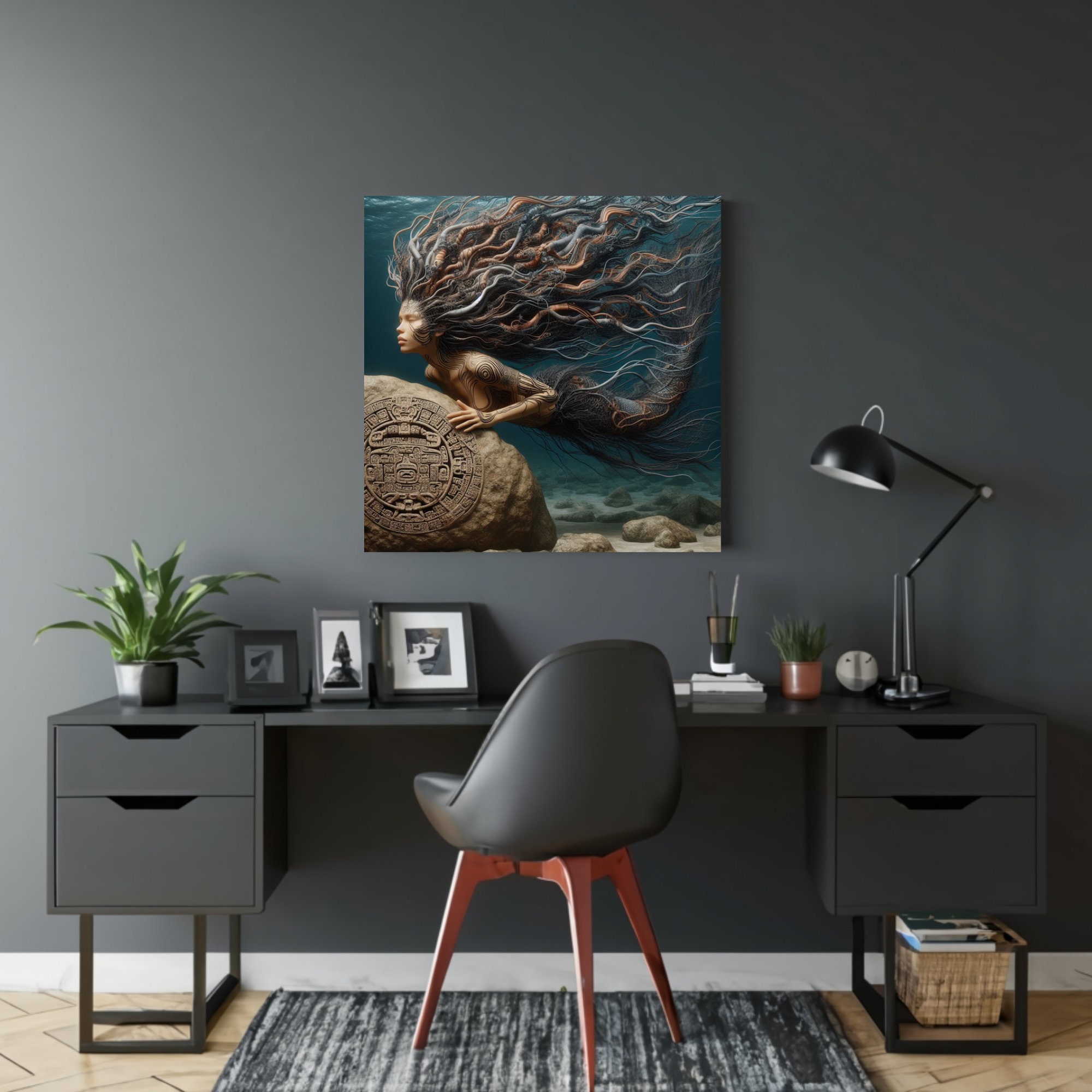 Goth Mermaid Wall Art Dark Academia Canvas Print Gothic Wall Decor Gift ...