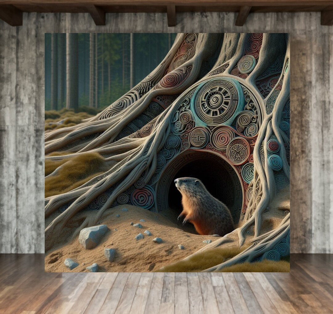 Groundhog Wall Art Cottagecore Muted Colors Woodchuck Imbolc Gift ...
