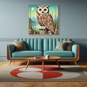 First Nations Owl Wall Art Abstract Pacific Northwest Snowy Owl Mid ...