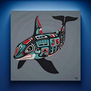 First Nations Orca Abstract Pacific Northwest Mid-century Oil Paint ...