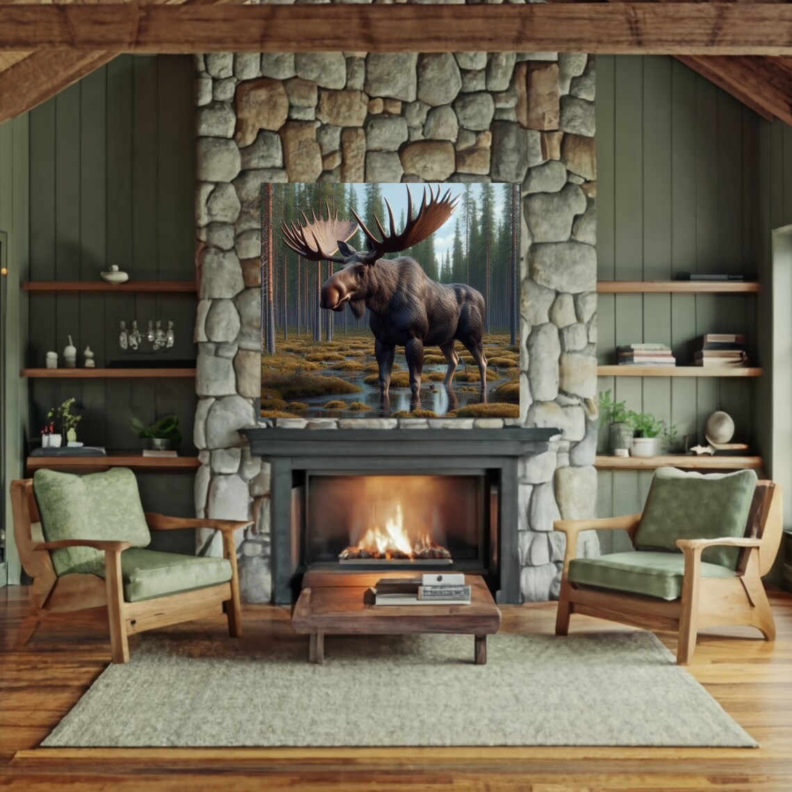 Wildlife Wall Art Moose Wilderness Pine Bog Canvas Print Cottagecore ...
