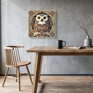 First Nations Owl Abstract Pacific Northwest Snowy Owl Mid-century Oil ...