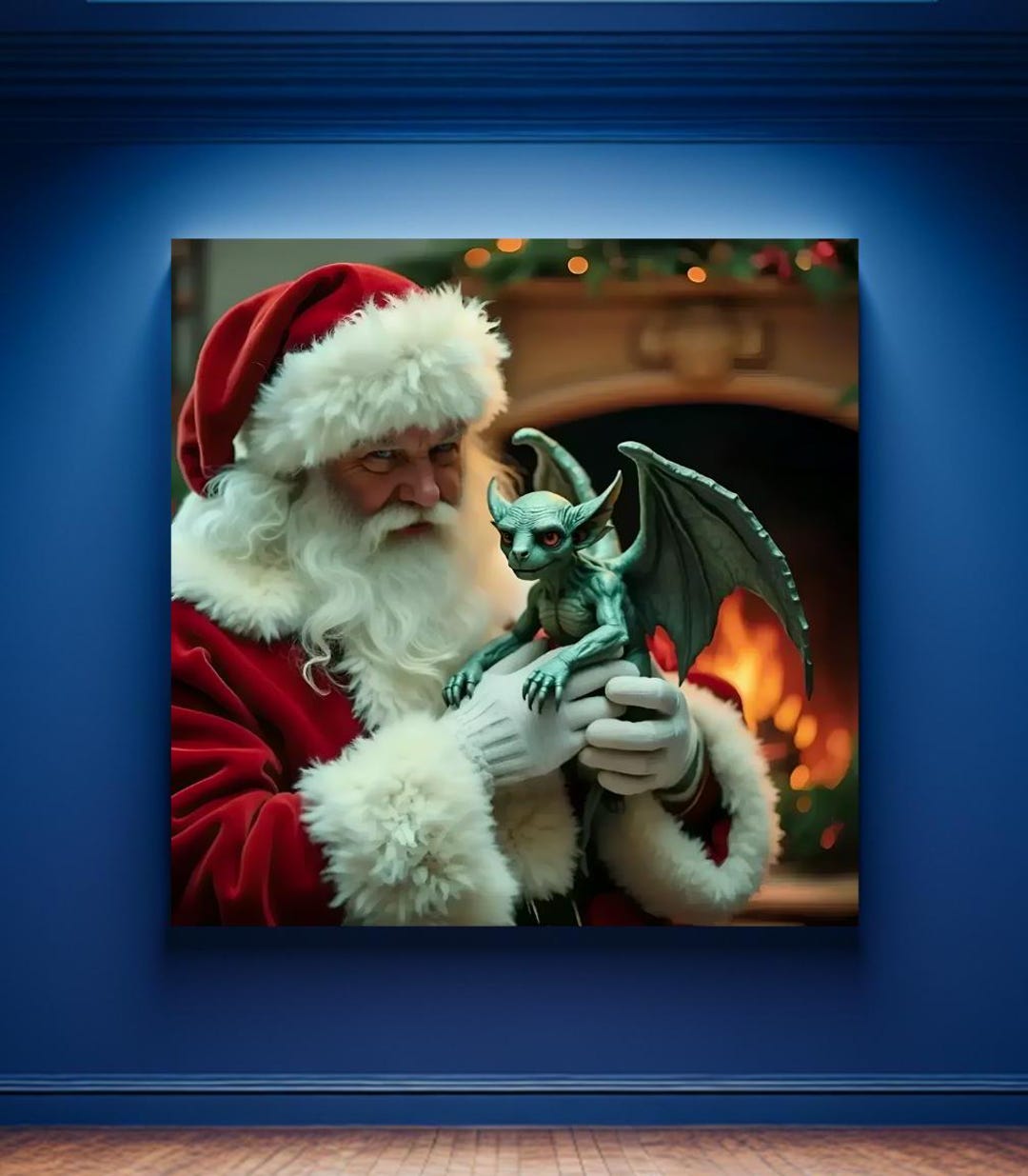 Santa's Little Helper Wall Art Fun Christmas Gothic Gargoyle With Santa ...
