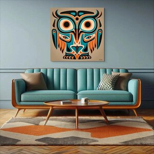 First Nations Owl Abstract Pacific Northwest Mid-century Oil Paint ...