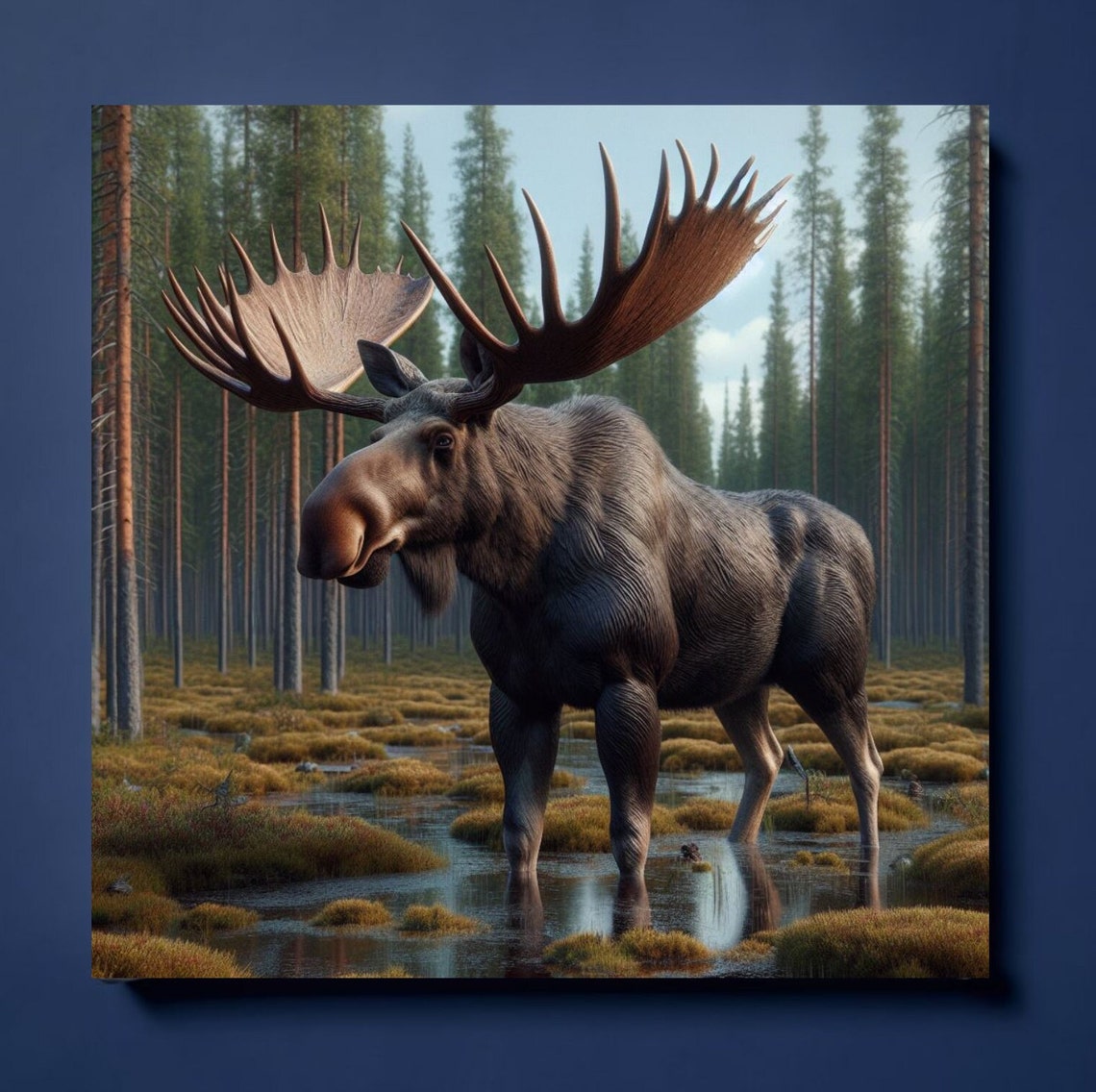 Wildlife Wall Art Moose Wilderness Pine Bog Canvas Print Cottagecore ...