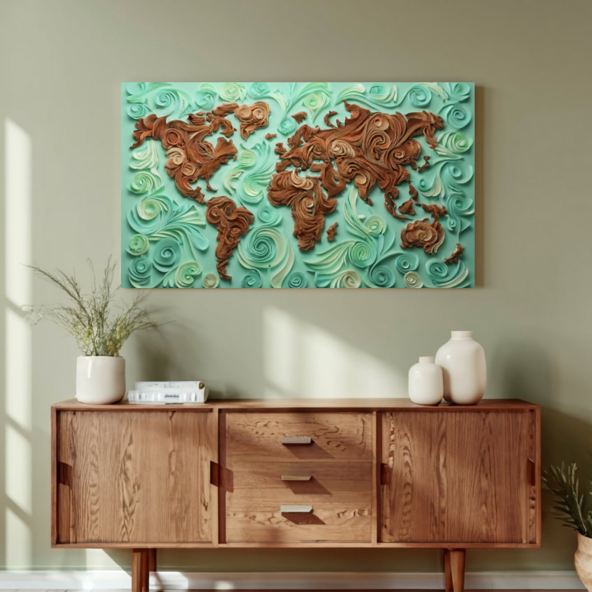 Quilled World Map Cottagecore Wall Art Canvas Print Paper Qulling ...