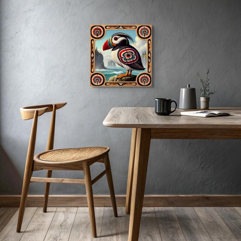 Tufted Puffin Abstract Pacific Northwest Mid-century Oil Paint Wood ...