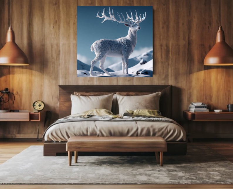 White Stag Canvas Wall Art Decor Unique Abstract Stag Winter Wall Decor ...