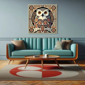 First Nations Owl Abstract Pacific Northwest Snowy Owl Mid-century Oil ...