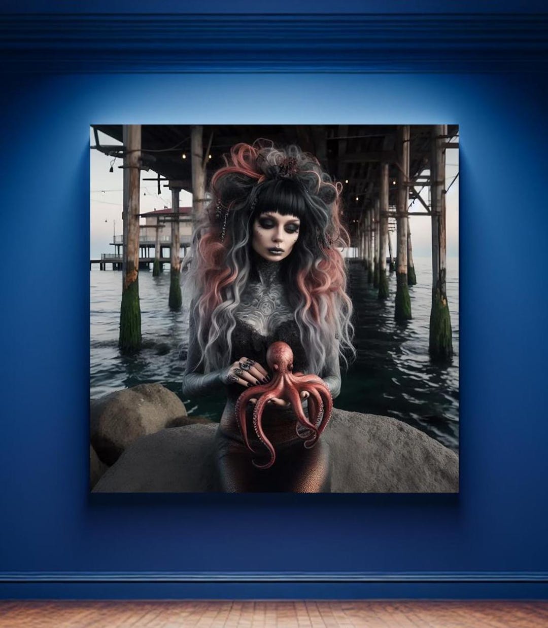 Goth Mermaid Octopus Wall Art Dark Academia Gothcore Mermaid Octopus ...