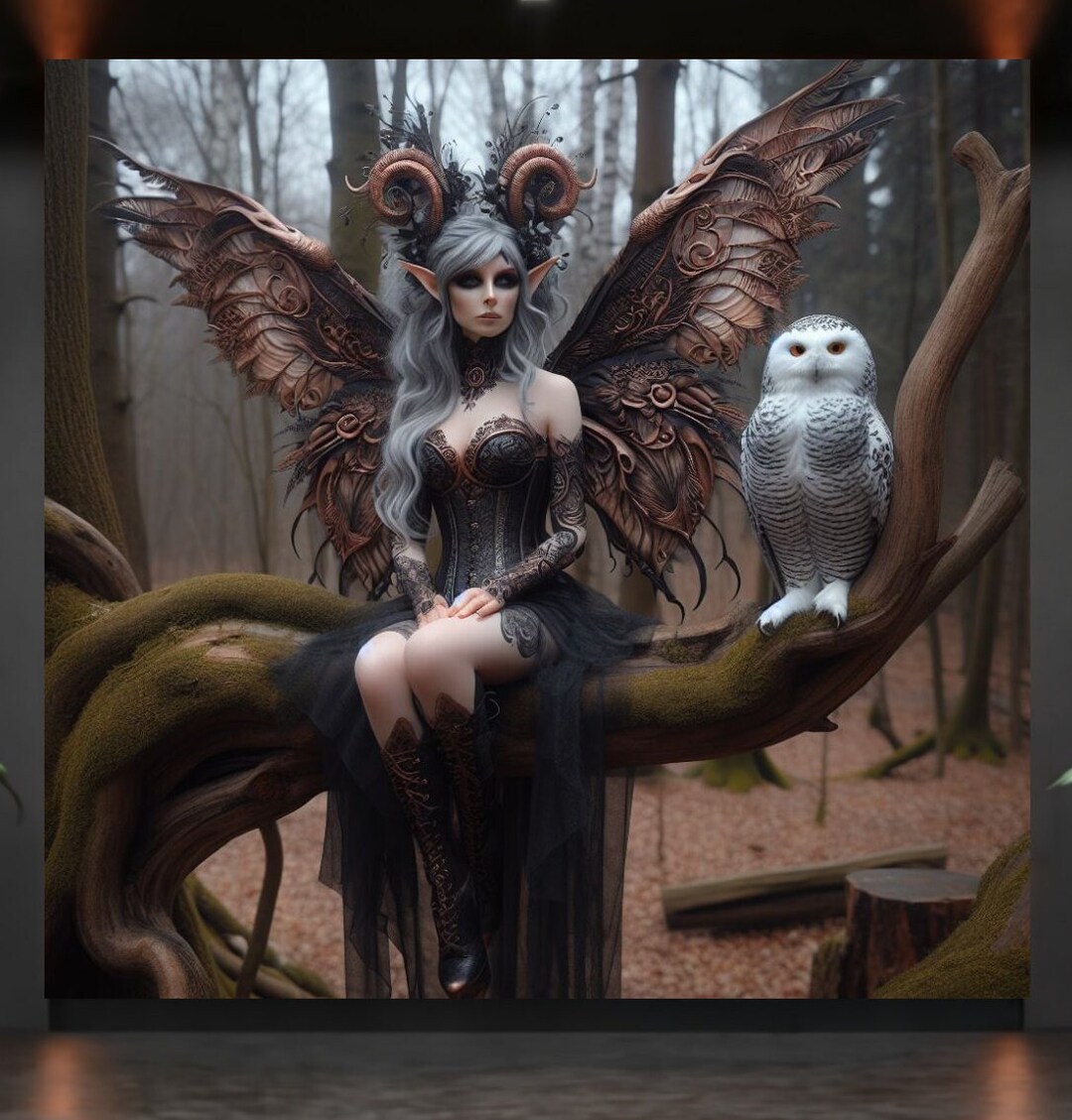 Goth Fairy Owl Wall Art Dark Academia Gothcore Snowy Owl Wall Art Canvas Fairy Lover Gift Owl ...