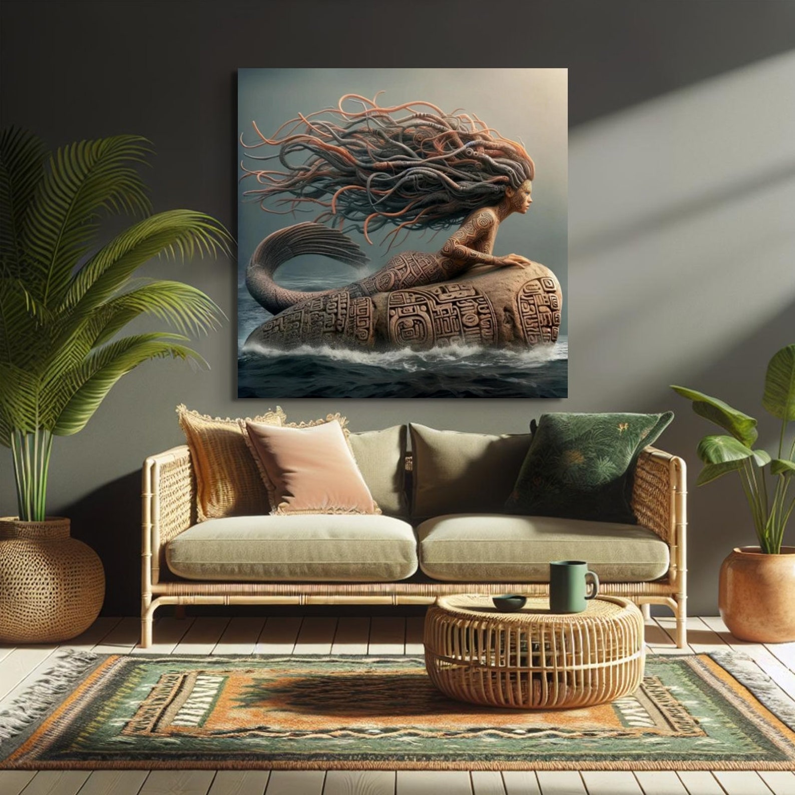 Mermaid Wall Art Dark Academia Canvas Print Nautical Wall Decor Gift ...