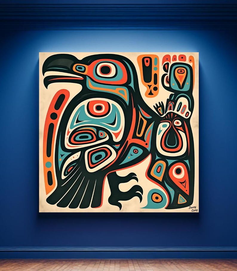 Raven Abstract Pacific Northwest Mid-century Oil Paint Render PNW Raven ...