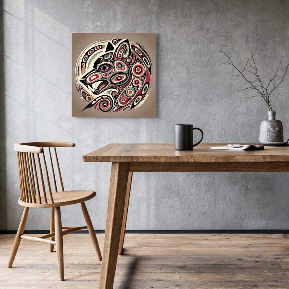 Wolf Abstract Pacific Northwest Pop Art Mid-century Oil Paint Render ...