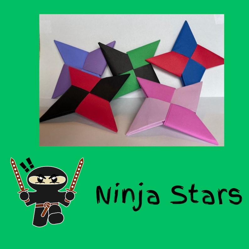 Colorful Paper Ninja Stars- Set of 10, Party Favors, Ninja Decorations ...
