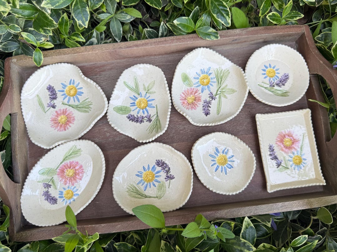 Handmade Ceramic Jewelry Trinket Dish: Pressed Daisy Floral Design - Etsy