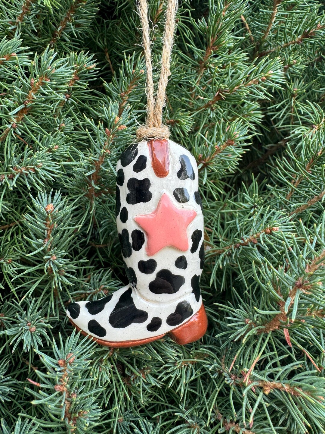 Cowboy Boot Ornament / Ceramic Clay Handmade / Pink / Christmas Tree ...