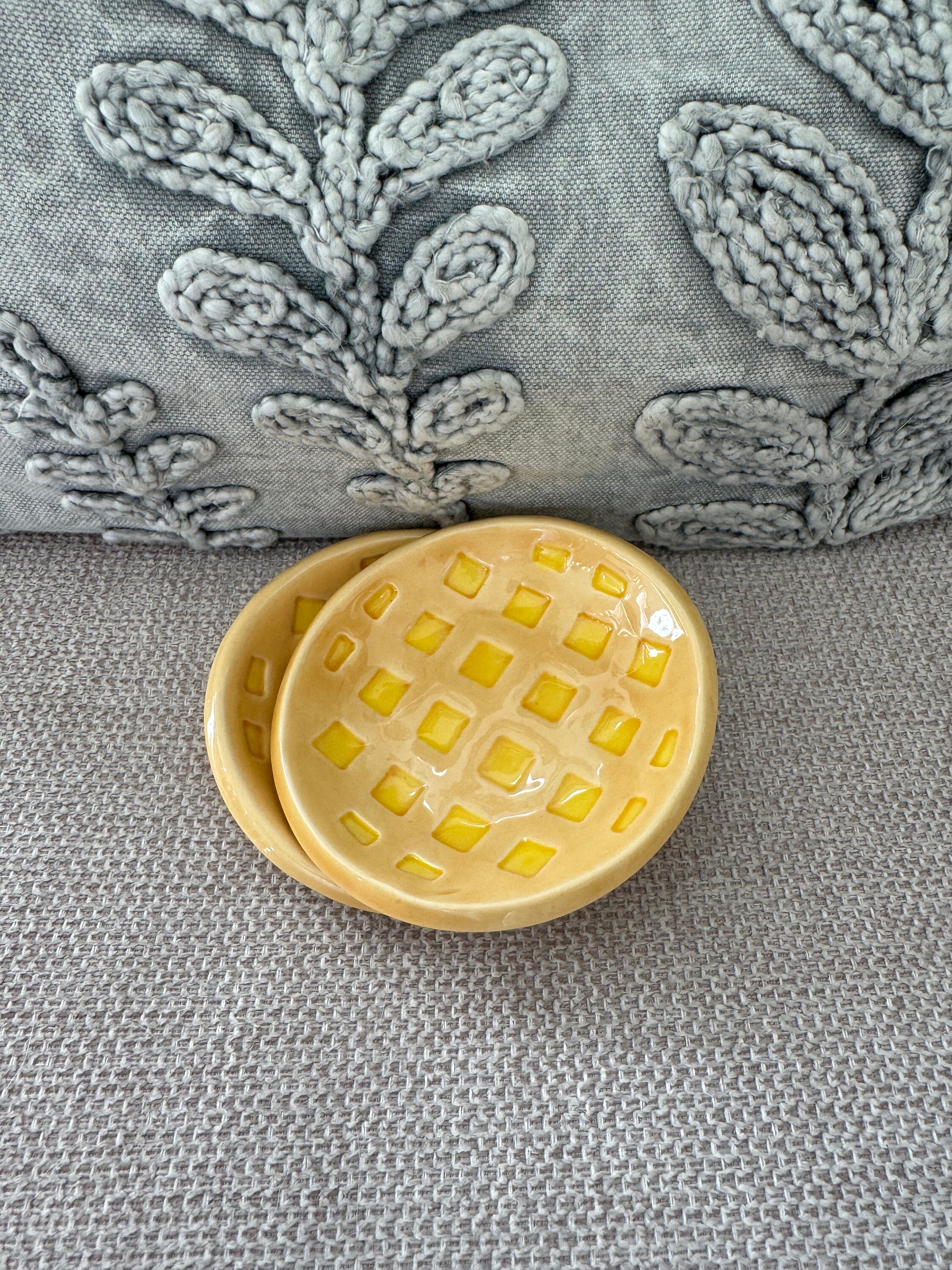 Waffle / Handcrafted Trinket Tray / Ceramic Drop Dish / Hand Shaped ...