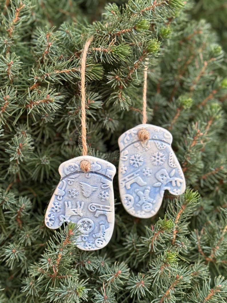 Ceramic Mitten Ornaments for Christmas Tree Decor Holiday Baubles ...