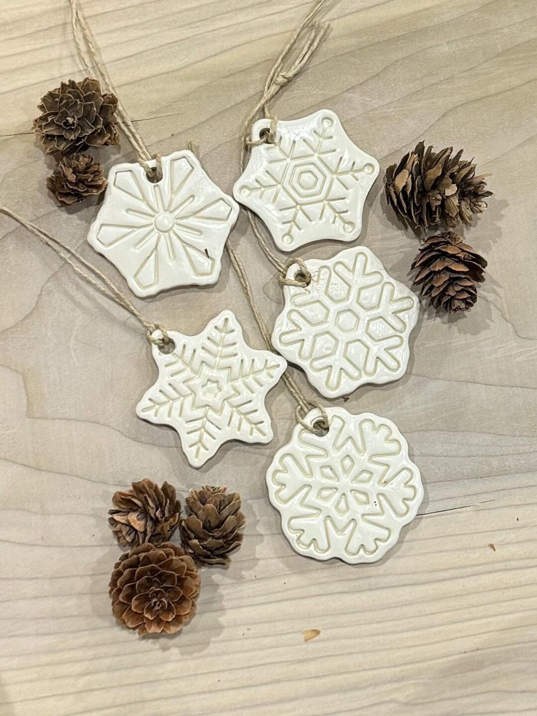 Set of 5- Ceramic Handmade Holiday Ornaments / Christmas Tree Decor ...