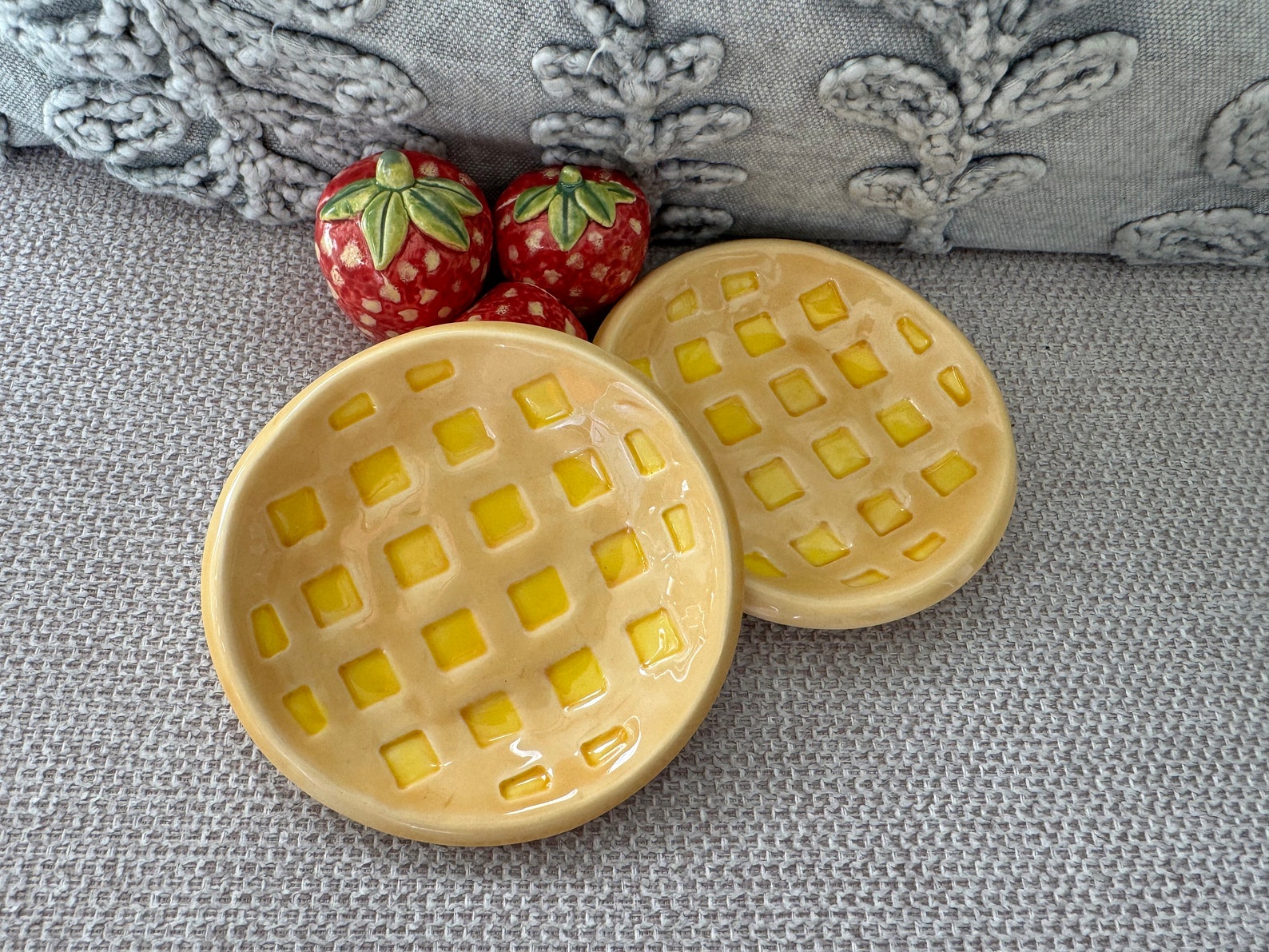 Waffle / Handcrafted Trinket Tray / Ceramic Drop Dish / Hand Shaped ...