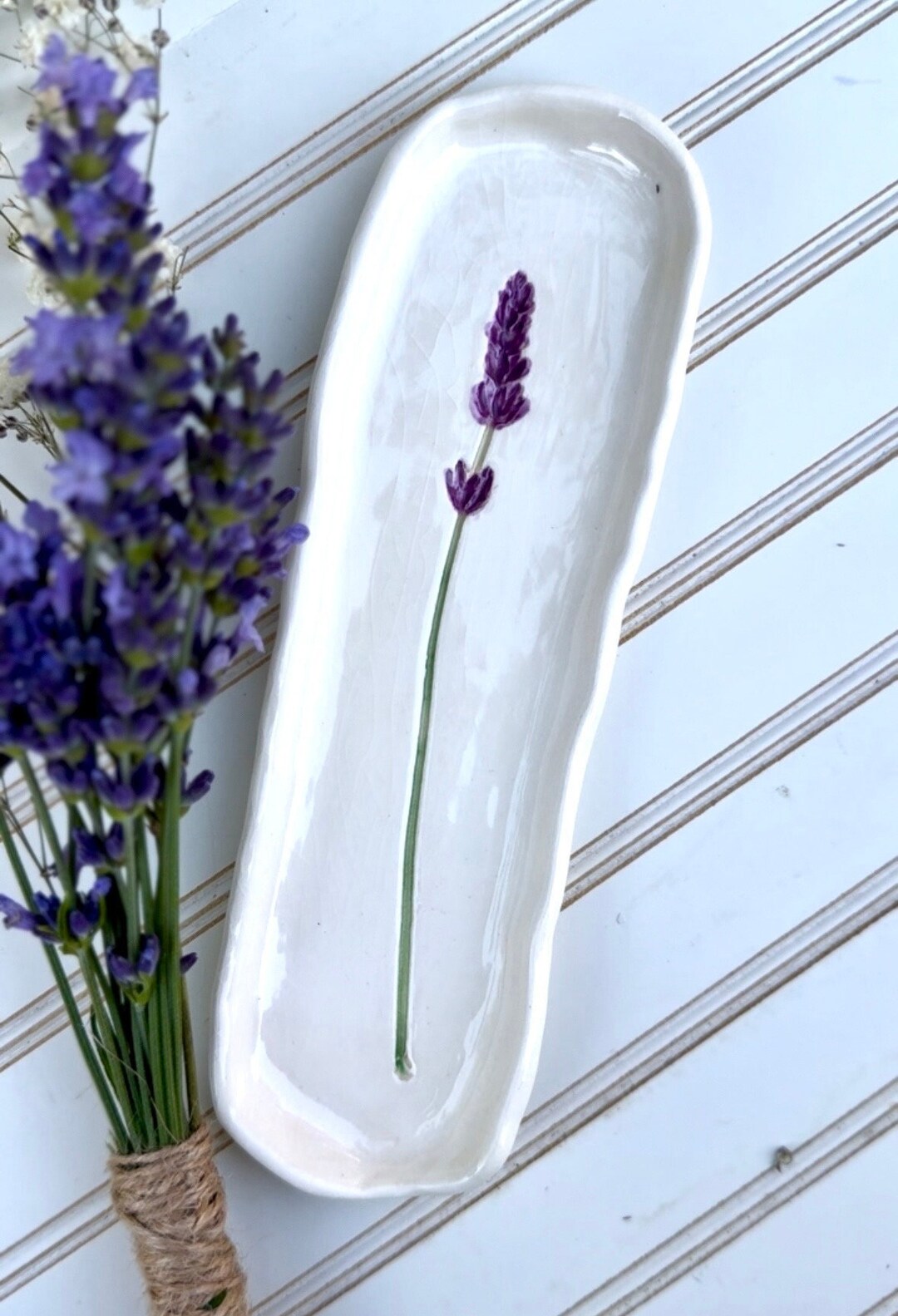 Lavender Flower Dish / Handcrafted Ring Tray / Ceramic Drop Dish / Hand ...