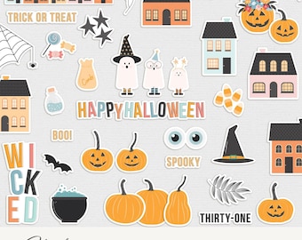 Monochrome Halloween Digital Stickers - Pumpkin, Ghost, Witch, and More ...