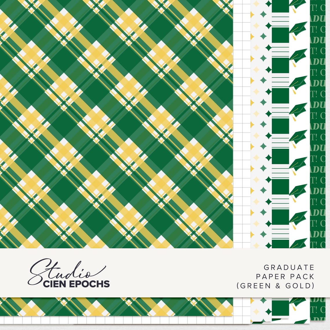 Green and Gold Graduation Digital Papers Scrapbooking - Etsy
