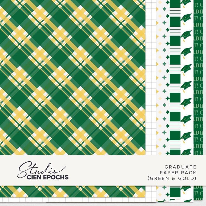 Green and Gold Graduation Digital Papers Scrapbooking - Etsy