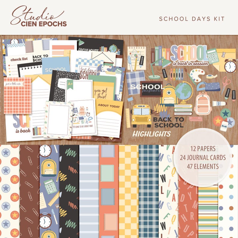 School Days Kit: Elements, Journaling Cards, and Papers (digital ...