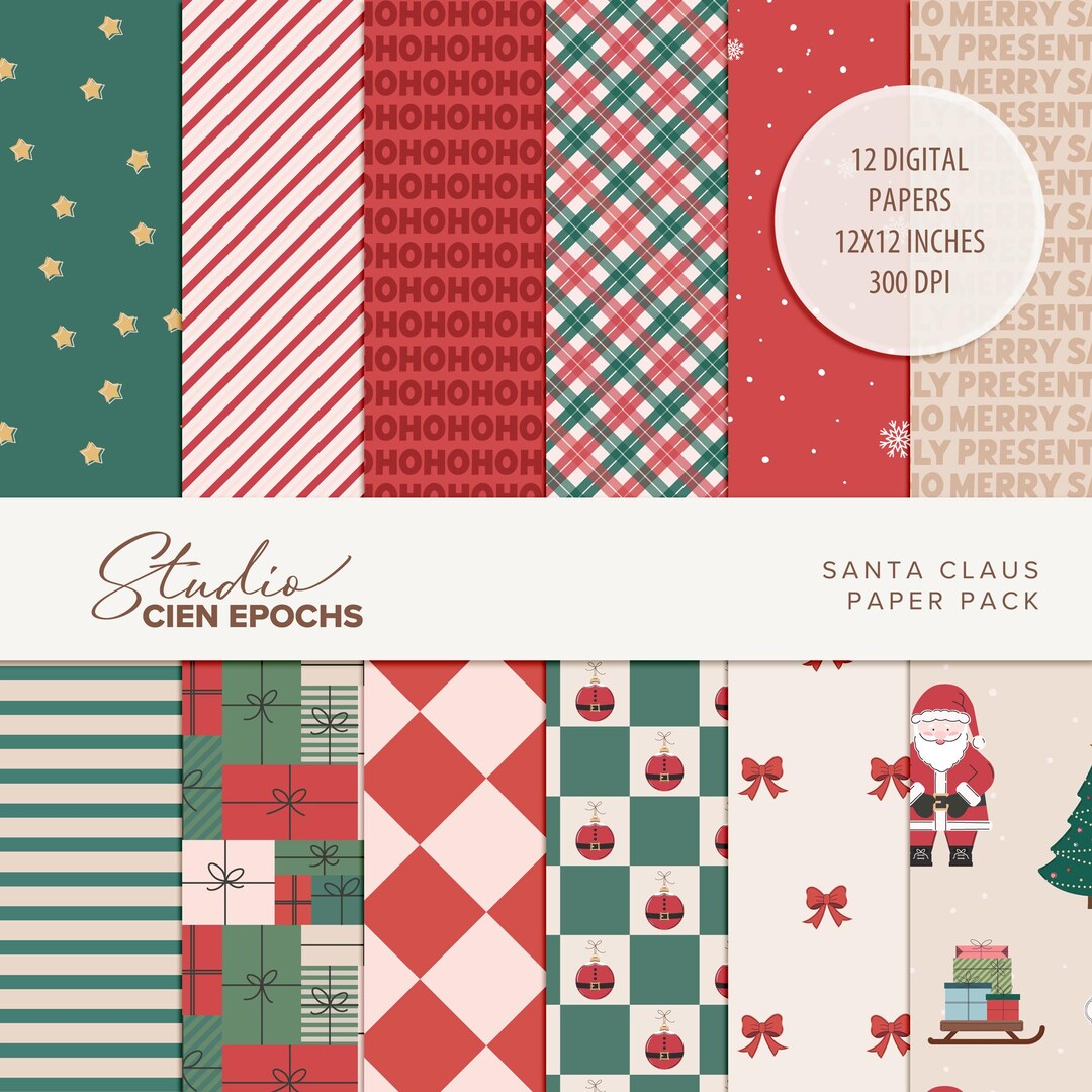 Santa Claus Christmas Digital Scrapbooking Paper Pack - Etsy