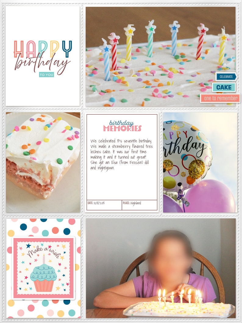 Birthday Journaling Cards It's My Party Collection, Project Life Cards ...