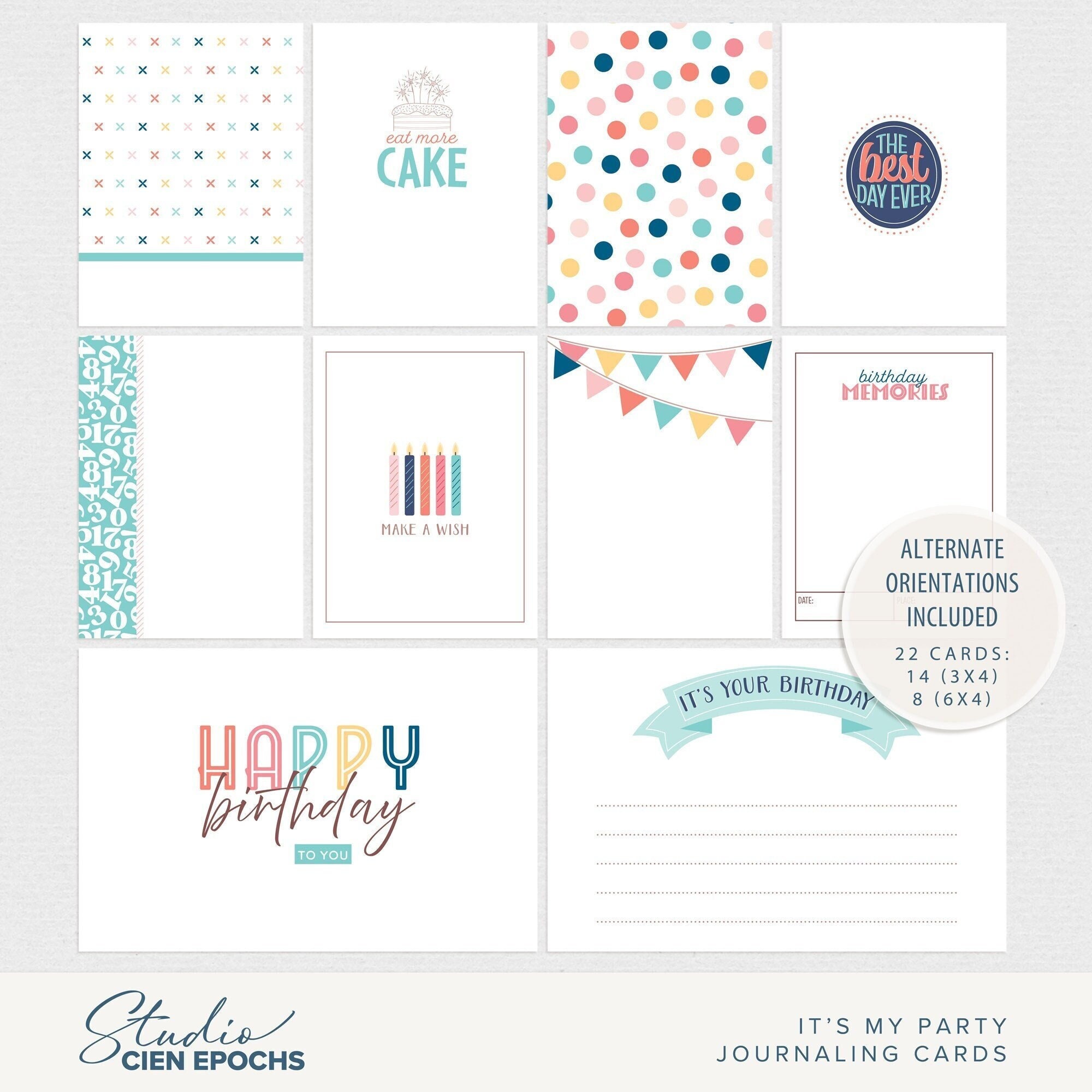 Birthday Journaling Cards It's My Party Collection, Project Life Cards ...